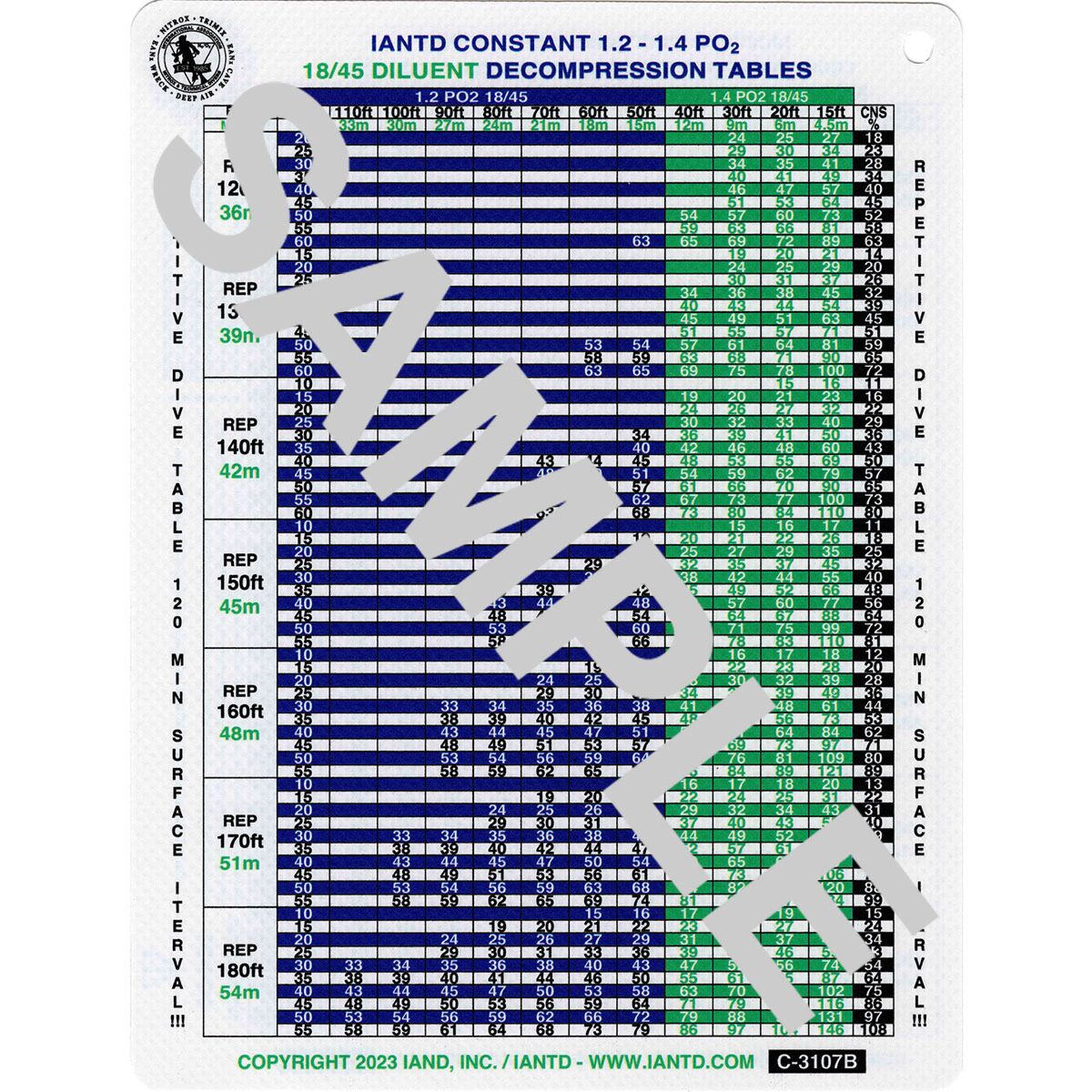 18/45 Trimix Dil - Constant PO2 Rebreather Dive Table | Dive Gear Express®