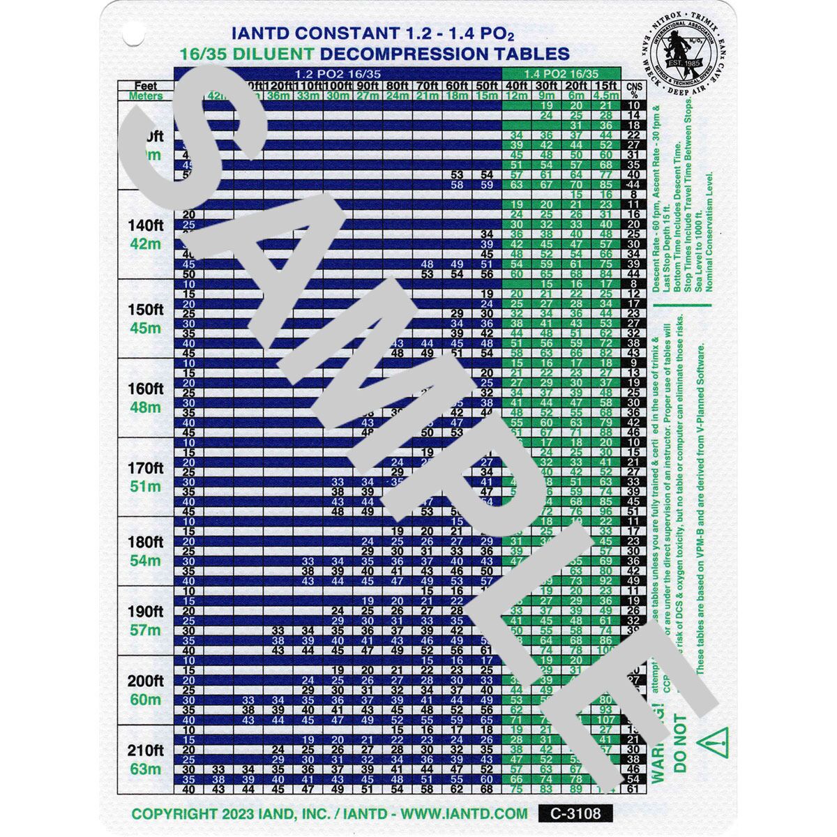 16/35 Trimix Dil - Constant PO2 Rebreather Dive Table | Dive Gear Express®