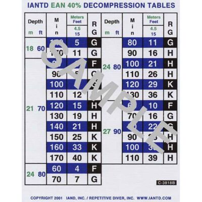 40% Nitrox Dive Table | Dive Gear Express®