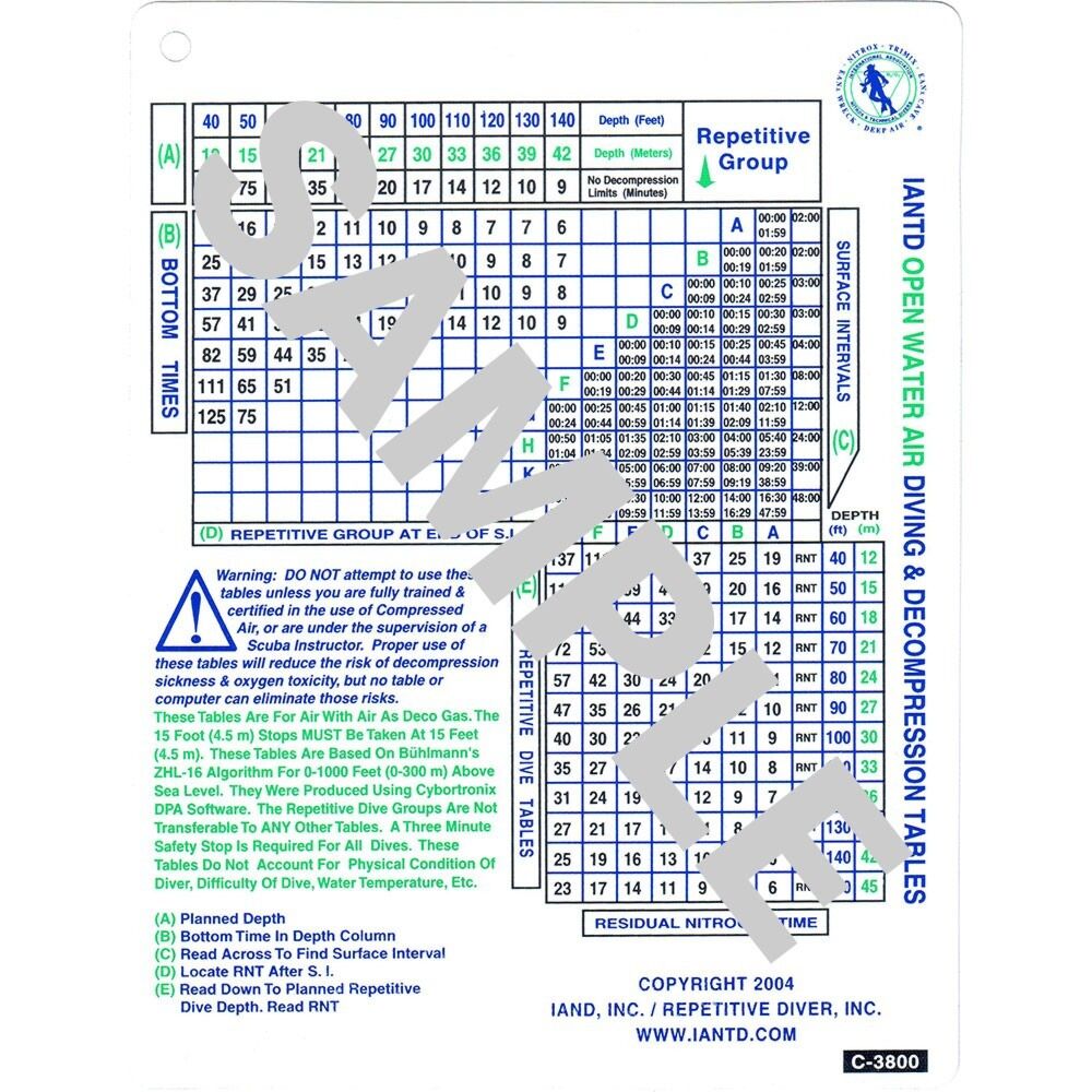 40% Nitrox Dive Table | Dive Gear Express®