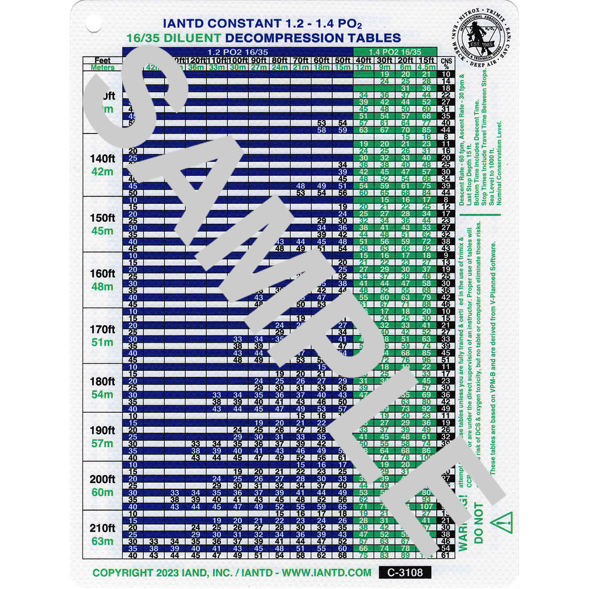 16/35 Trimix Dil - Constant PO2 Rebreather Dive Table | Dive Gear Express®