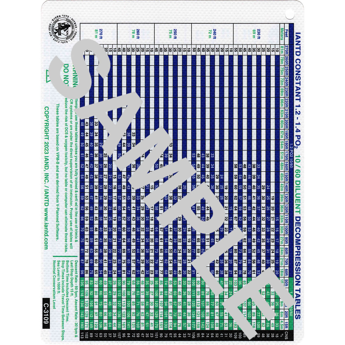 10/60 Trimix Dil - Constant PO2 Rebreather Dive Table | Dive Gear Express®