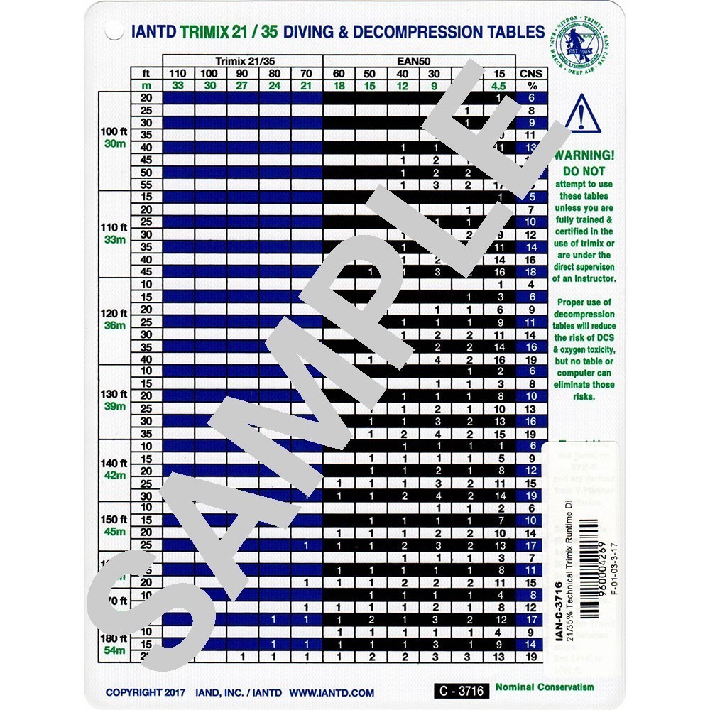 21/35% Technical Trimix Runtime Dive Table w/Accelerated Deco | Dive ...