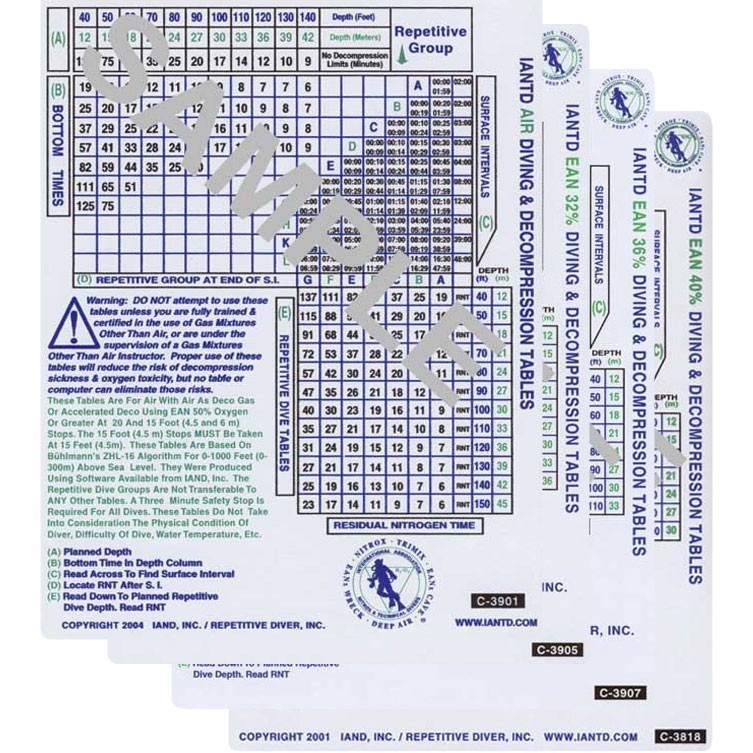 Set of Four Nitrox Dive Tables (3901/3905/3907/3818) | Dive Gear Express®